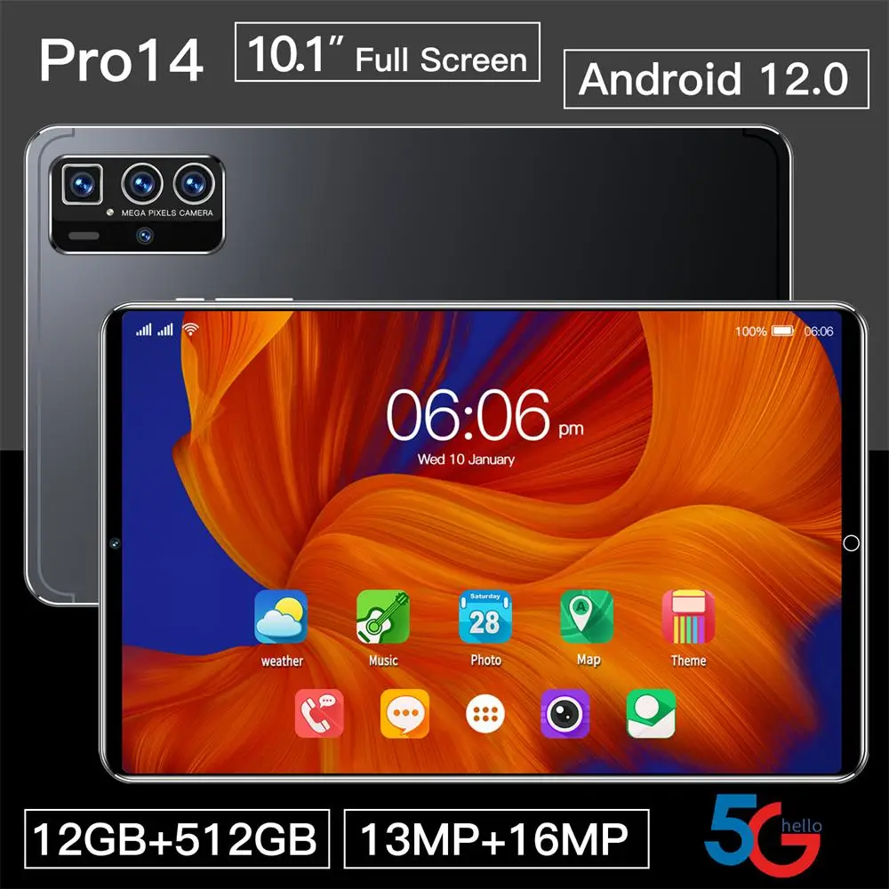 Android 12 Tablet PC 10.1 Polegada IPS Tela Pro 14 RAM 12G/ROM 512G ...