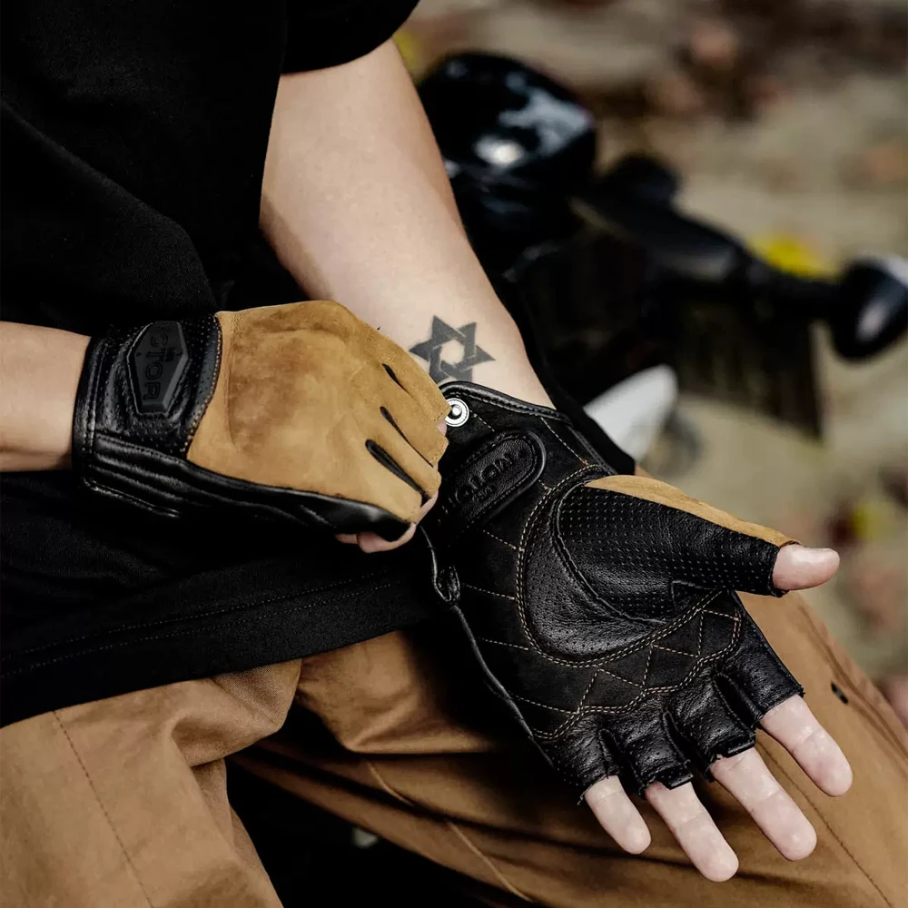 Summer Men Fingerless Motorcycle Glove,Leather Riding Gloves for ...