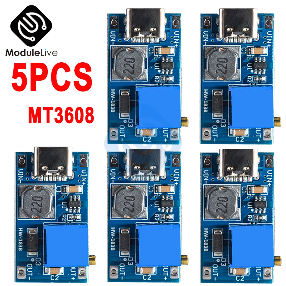 5PCS-DC-DC-MT3608-Boost-Converter-MAX-2A-Step-Up-Micro-USB-Voltage ...