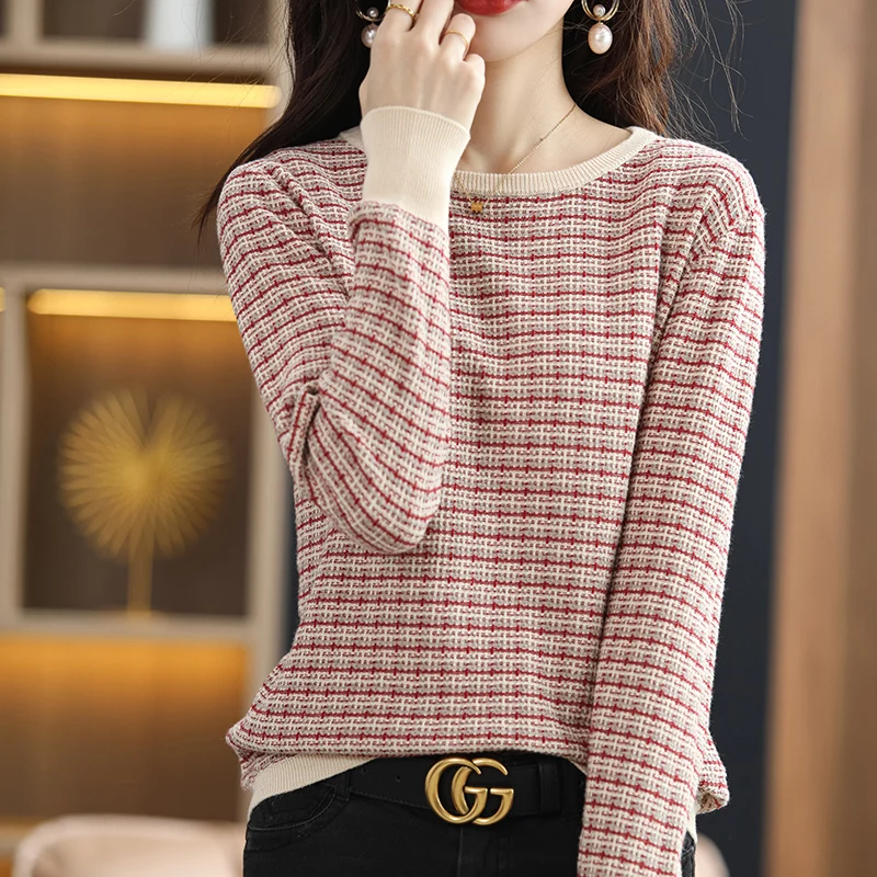 Women's Autumn Winter 100% Cotton Soft Sweater O-Neck Pullover Color ...