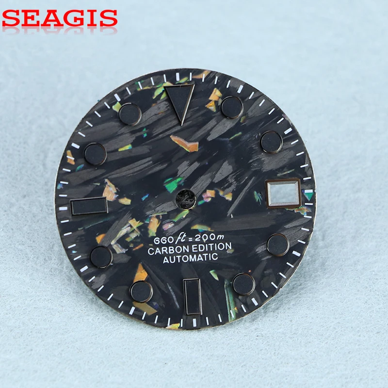 SEAGIS Color carbon fiber dial, 28.5mm dial NH35 movement black index ...