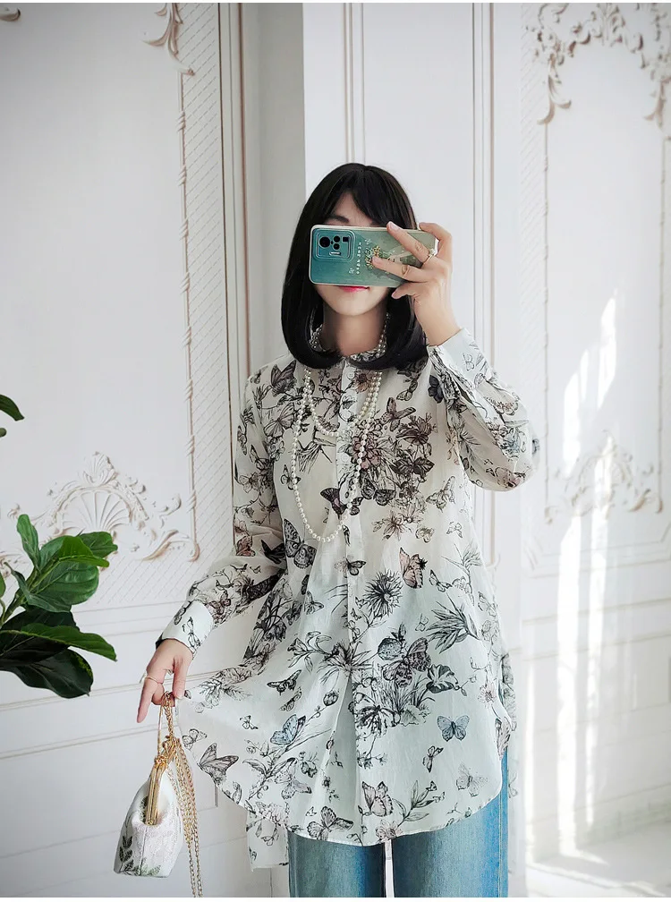 2024-Spring-New-Women-s-Thin-Gauze-Cotton-Top-Loose-Gauze-Cotton-Medium ...