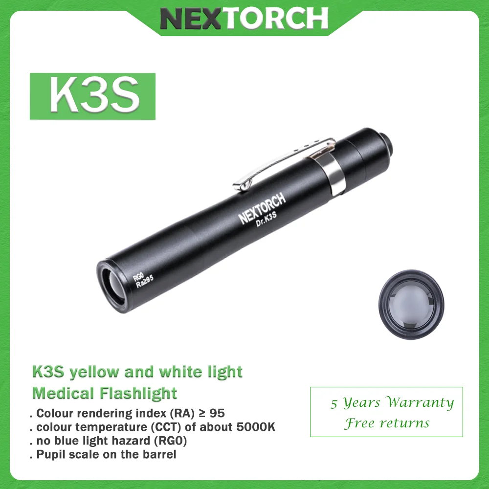 NEXTORCH-K3S-edc-led-medical-flashlight-White-yellow-light-sources-Ear ...