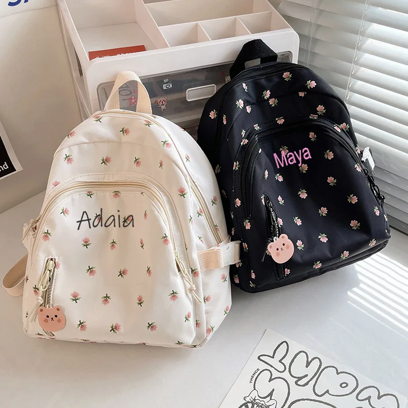 Personalised Embroidery Name Floral Backpack School Kawaii Backpack for ...