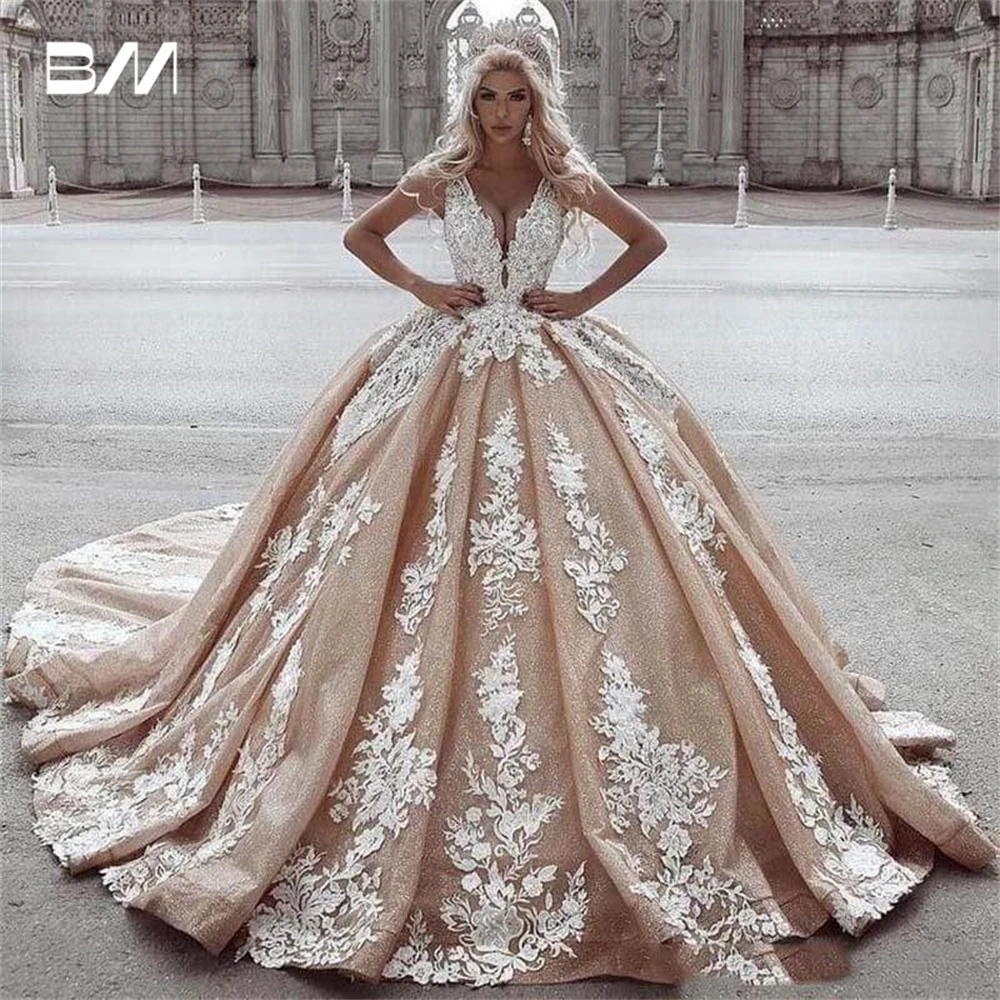 Vestido-de-novia-champ-n-con-Apliques-de-encaje-Floral-vestidos-de ...