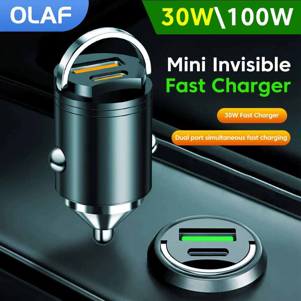 Olaf-100W-Mini-USB-Car-Charger-Pull-Ring-USB-C-Car-Phone-Fast-Charger ...