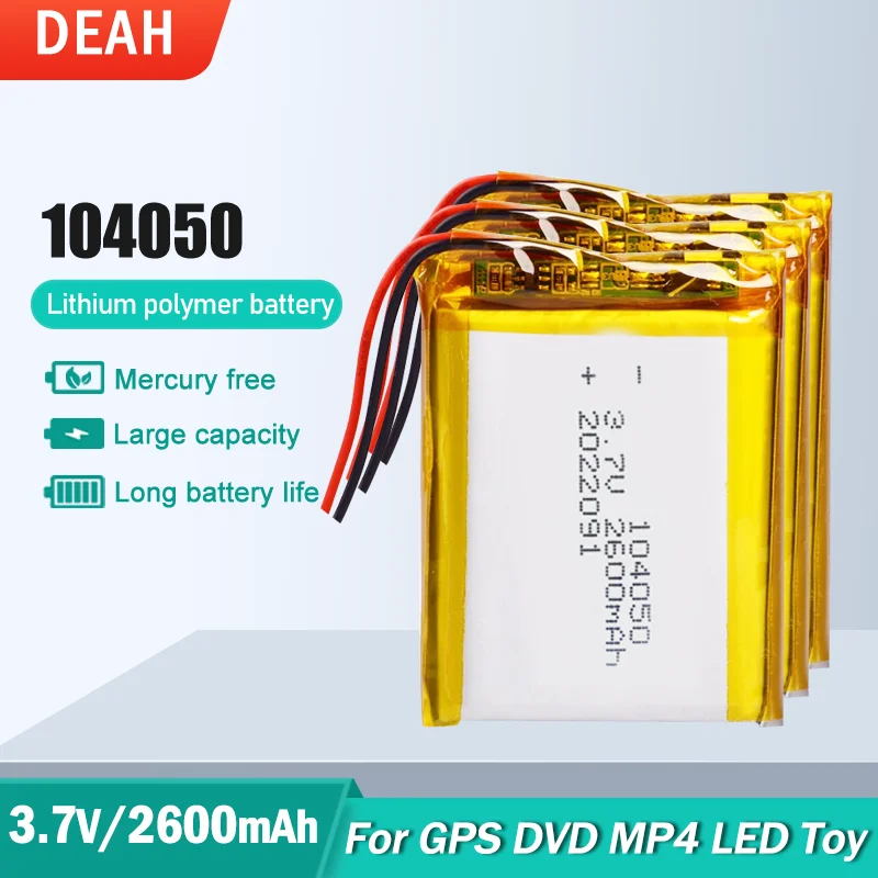 New 104050 3.7V 2400mAh Rechargeable Li-polymer Battery For MP3 MP4 DVD ...