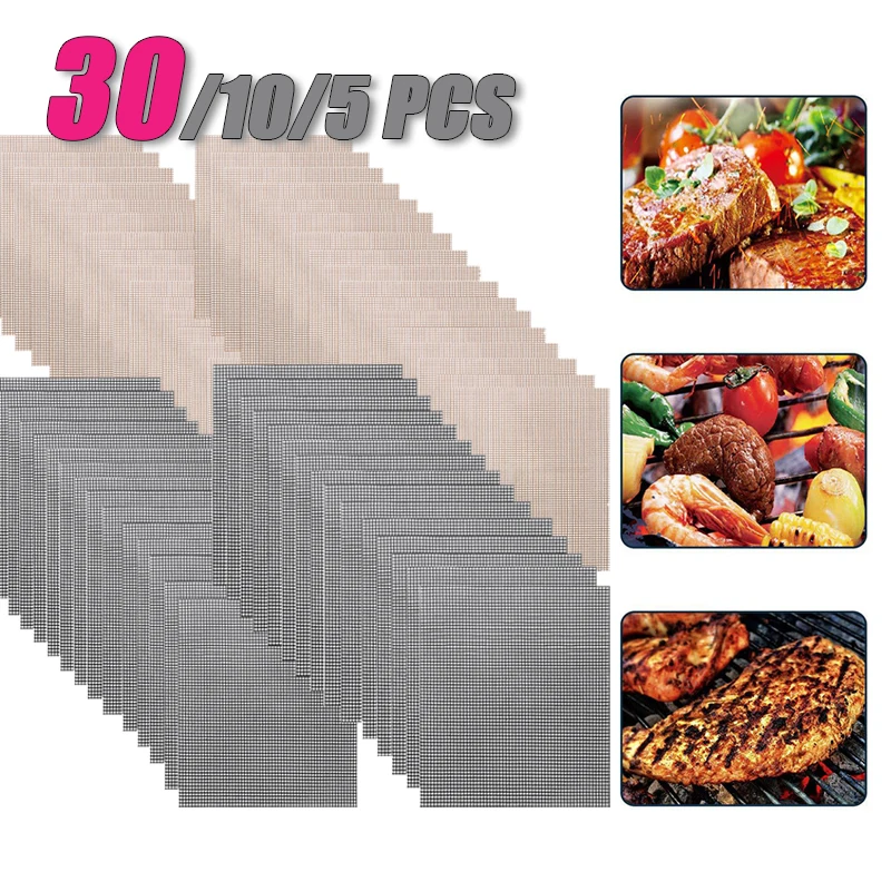 50PCS-Non-Stick-High-Temperature-Resistant-BBQ-Grid-Pad-Barbecue-Mesh ...