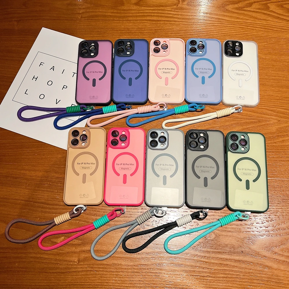 For Magsafe Hand Wrist Strap Matte Case For iPhone 17 Air 16 15 Pro Max ...