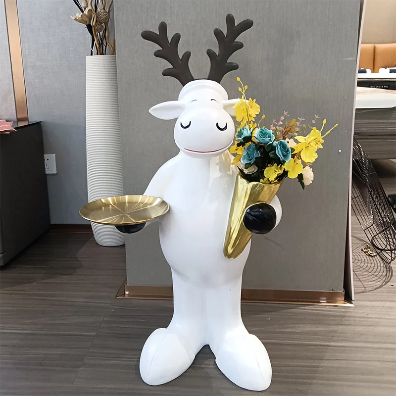 Large-Deer-Statue-with-Tray-Butler-House-Decor-Floor-Decoration-Living ...