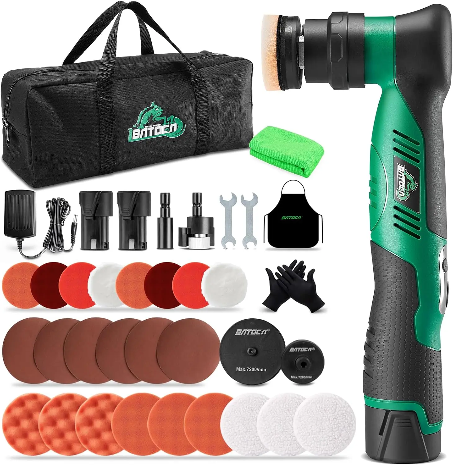 Cordless Car Polisher Kit: 1" & 3" Dual Action/Rotary, 2 Batteries, 6 ...