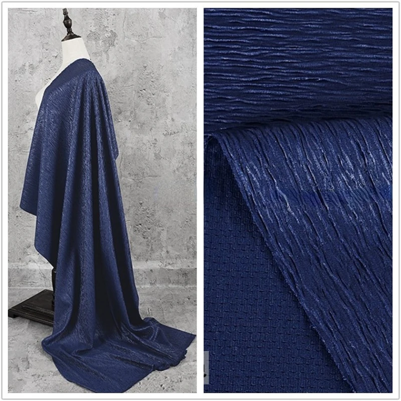 Dark Blue Pleated Texture Curtain Clothing Design Fabric Wholesale ...