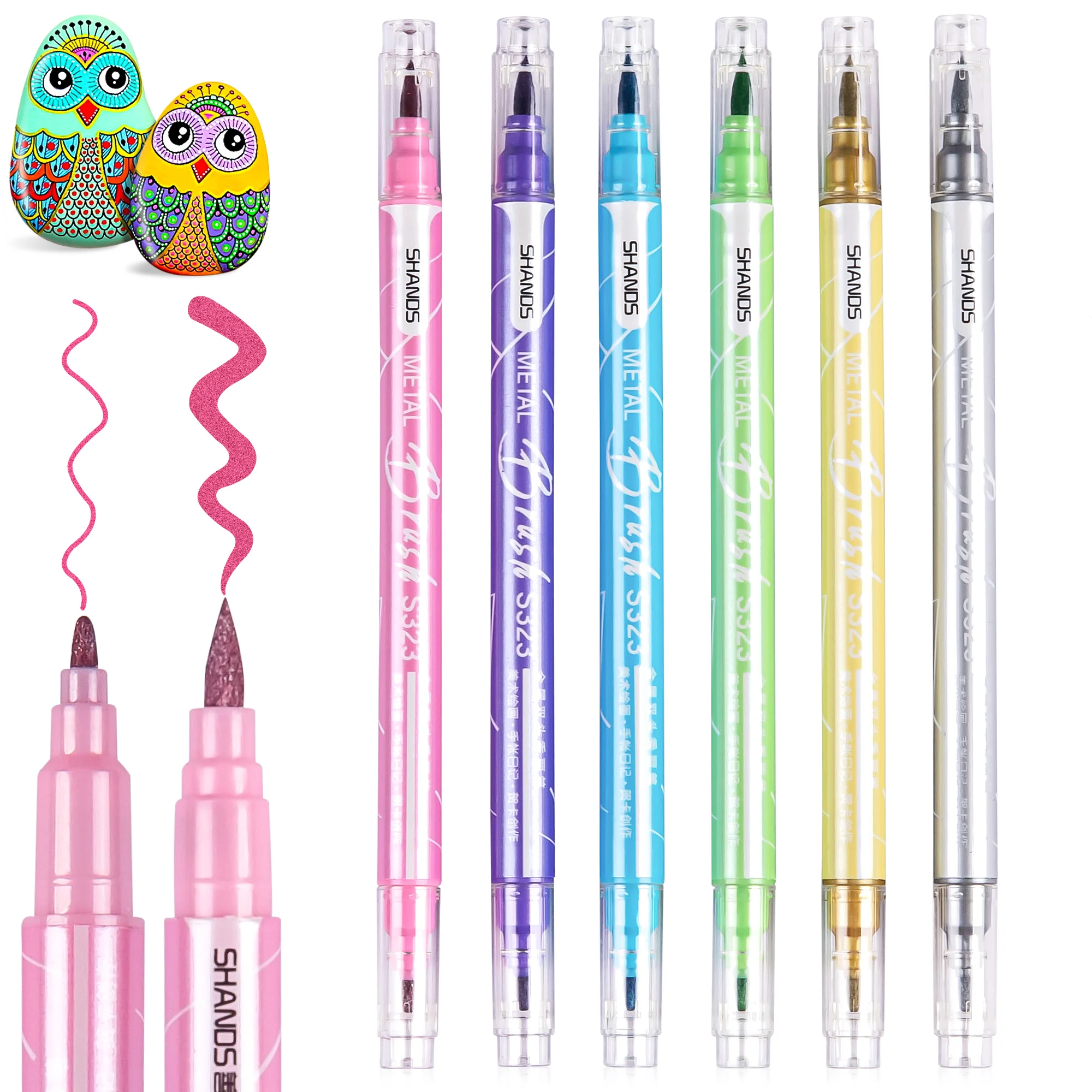6Colors-Brush-Metallic-Paint-Marker-Pen-Double-Head-Waterproof-Art ...