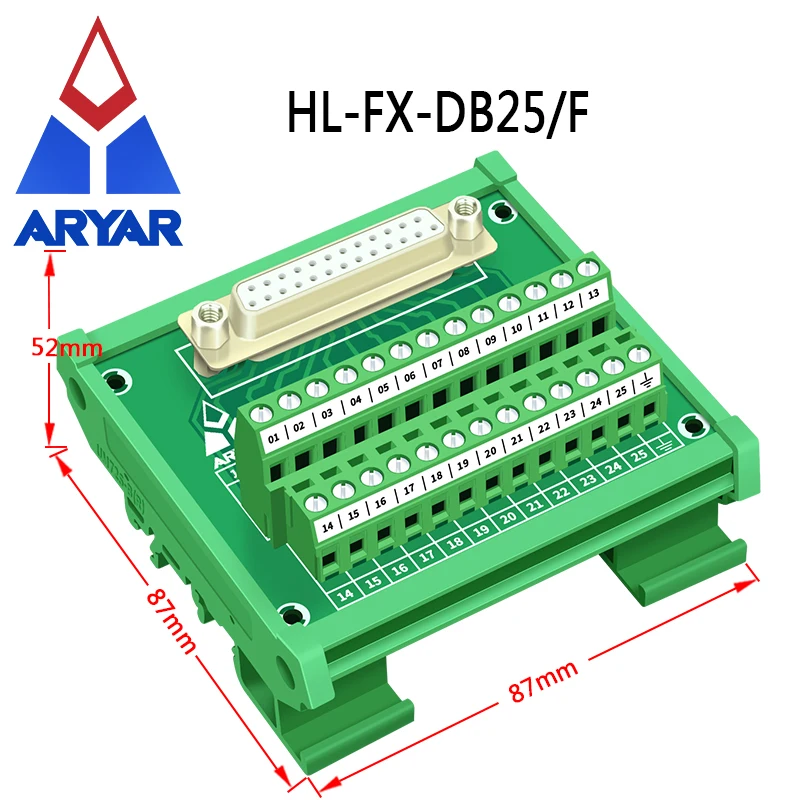 Db25 D-sub Din Rail Mount Interface Module , Db25 Female Breakout Board ...