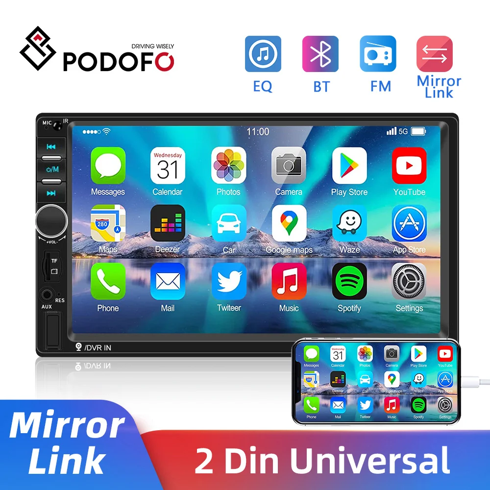 Podofo 2 din rádio do carro 7 "hd autoradio multimídia player de áudio do carro auto estéreo mp5 ...