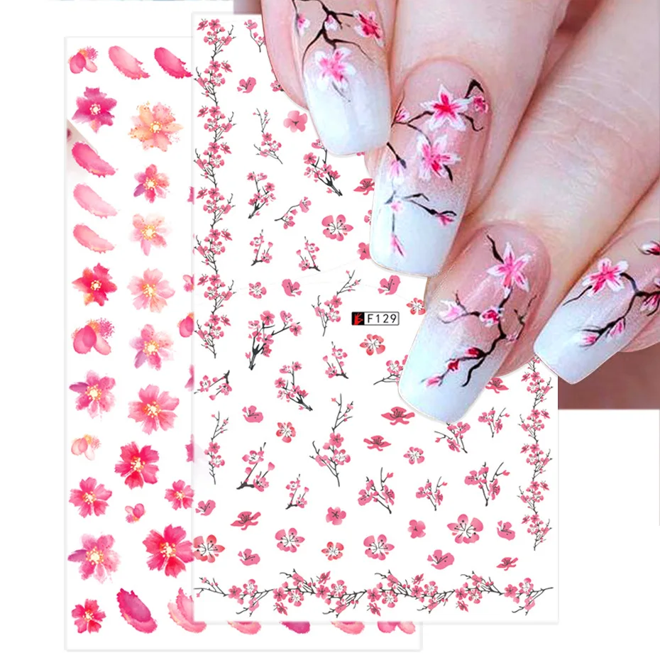 3D-Personalized-DIY-Pink-Sakura-Nail-Art-Stickers-Color-Rose-Flower ...