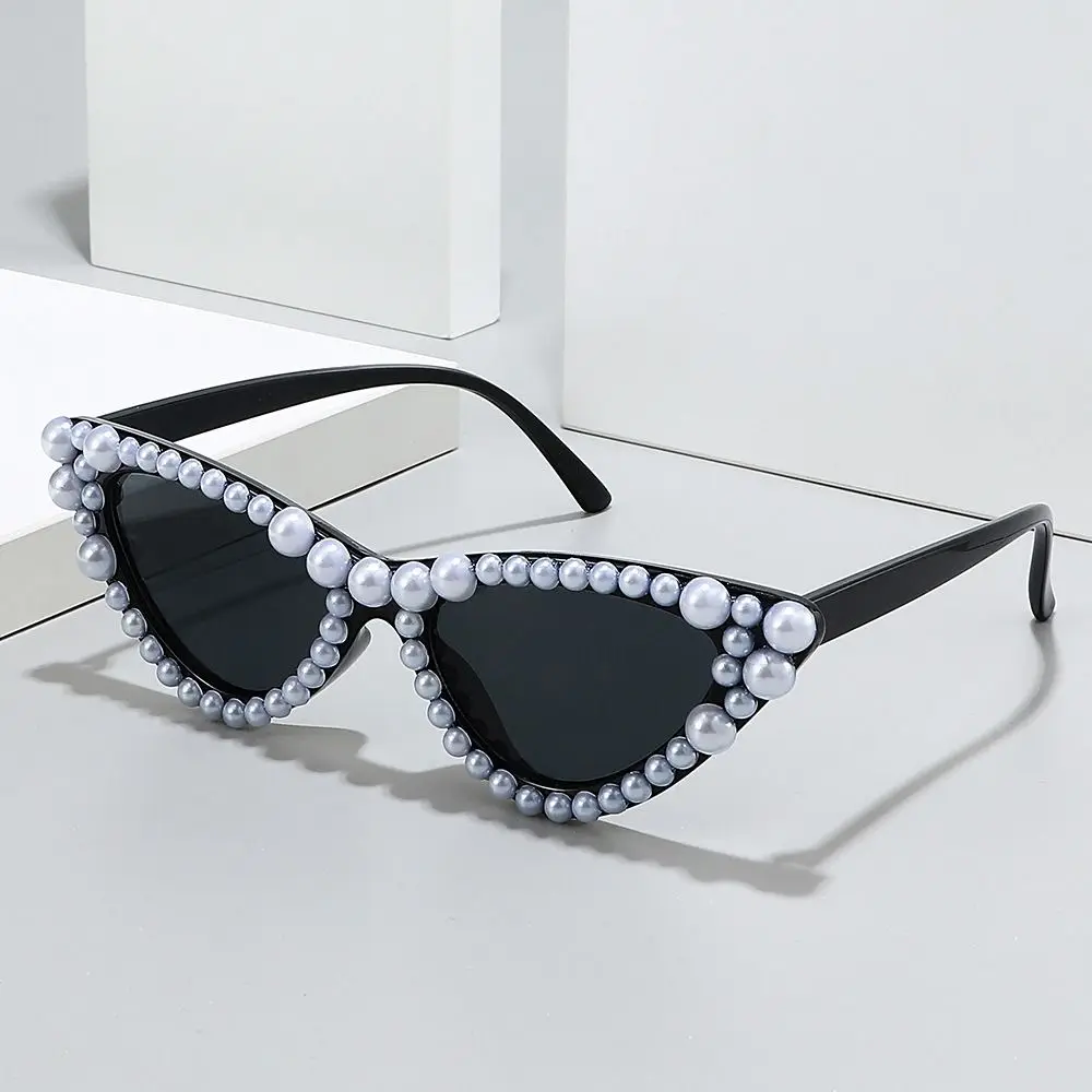 Retro-Cat-s-Eye-Frame-Pearl-Decoration-Sunglasses-Travel-Sun-Protective ...