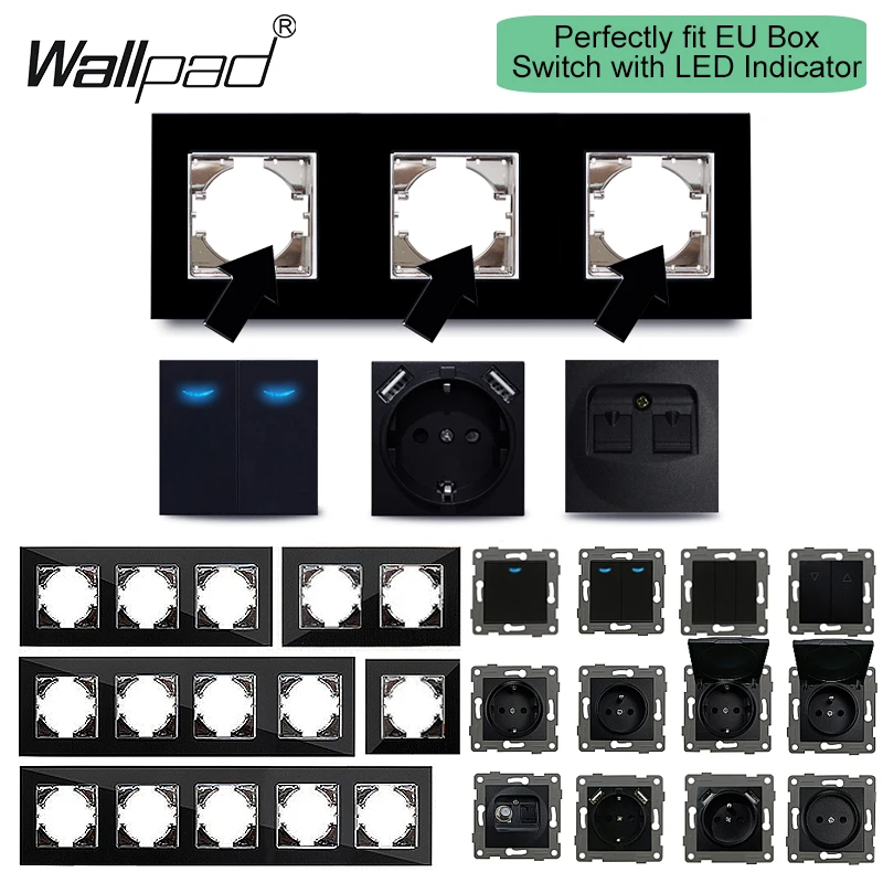 DIY-Black-Crystal-Glass-Push-Button-Switch-with-Neon-16A-EU-Poland ...