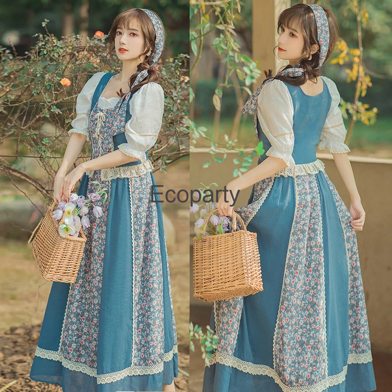 2pcs-Vintage-Pastoral-Style-Dress-Spring-Summer-Blue-Romantic-Sweet ...