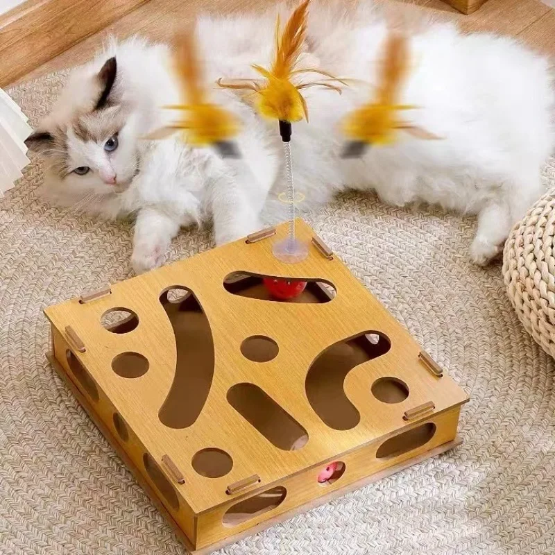 Cat-Maze-Toy-Multi-Hole-Interactive-Cat-Toys-with-Teasing-Stick-Ball ...