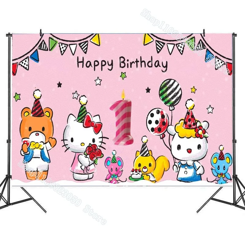 Hello Kitty Background Cloth Birthday Party Custom Name