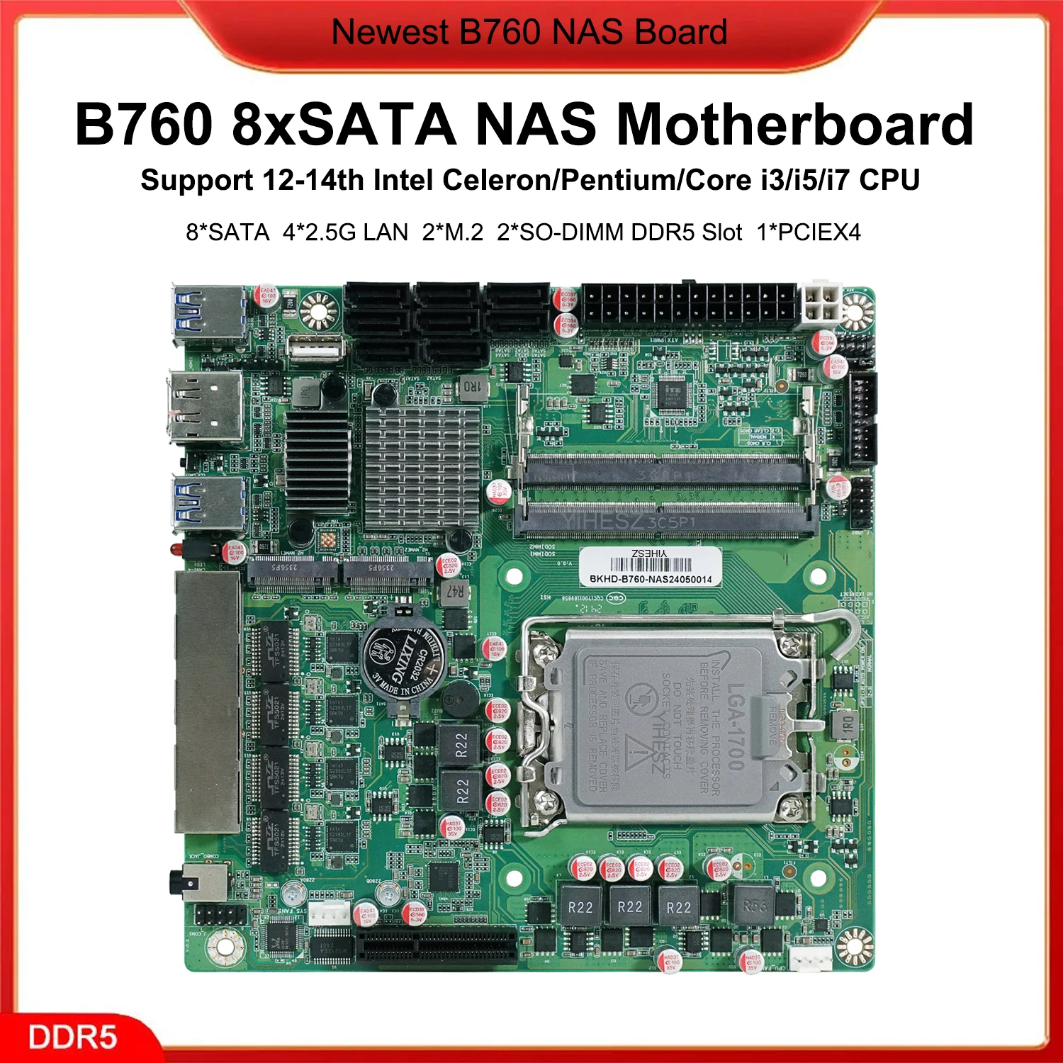 B760-8-SATA-Nas-Motherboard-LGA1700-Mini-ITX-Board-4-2-5G-LAN-2xM-2 ...