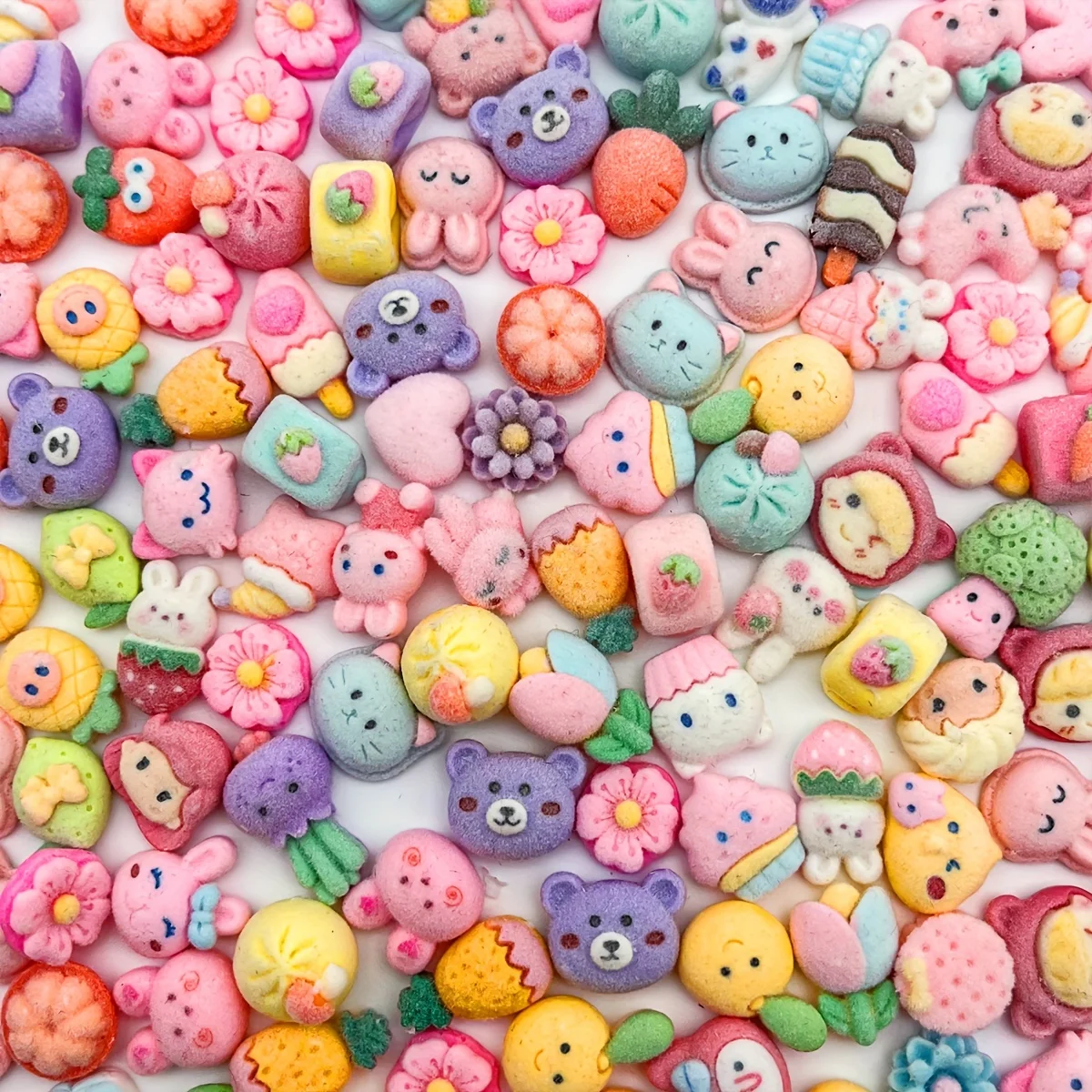 Mixed-Kawaii-Flocking-Cartoon-Animal-Set-Resin-Flatback-Cabochon-for ...