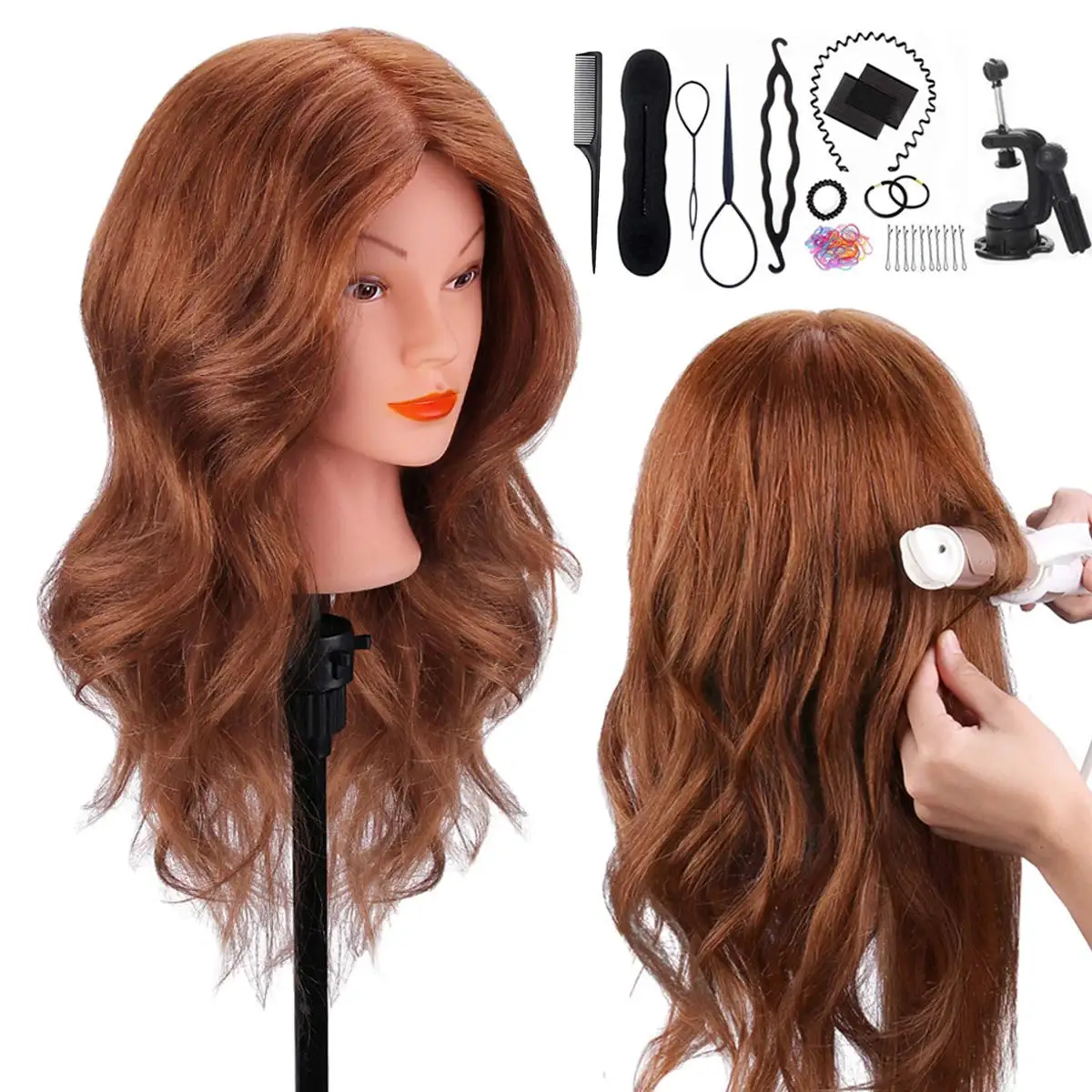 100-Real-Hair-Doll-Head-For-Curling-Straightening-Dyeing-Braiding ...