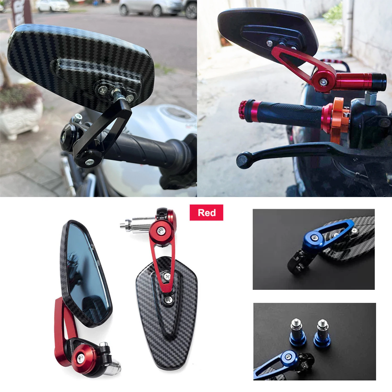 New-1PC-Motorcycle-Rearview-Mirror-Carbon-Fiber-Pattern-Handlebar ...