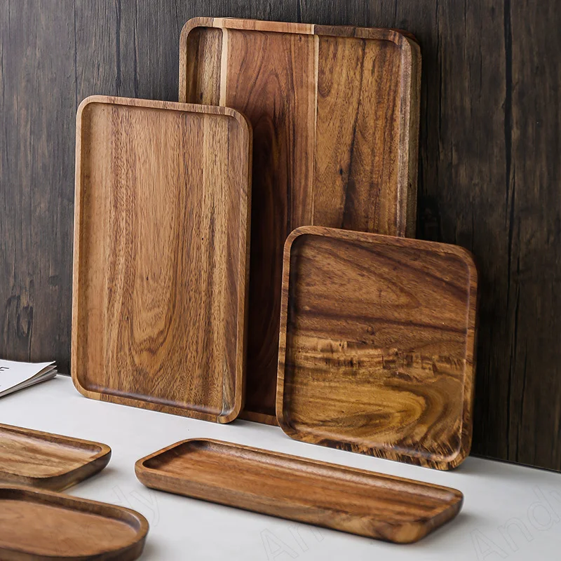 Acacia-Wood-Storage-Tray-Modern-Coffee-Table-Tea-Set-Trays-Living-Room ...