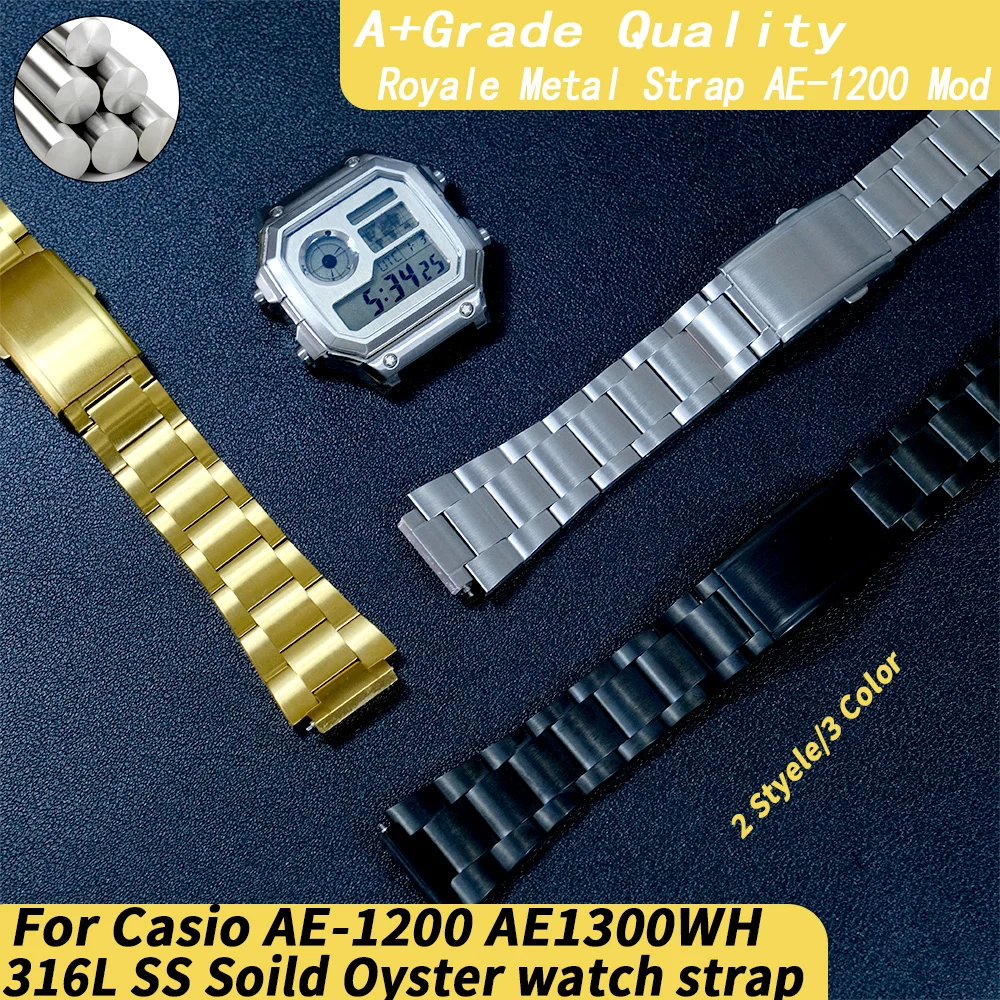 For Casio Royale Strap AE1200WH 316L Stainless Steel Solid Watch Band ...