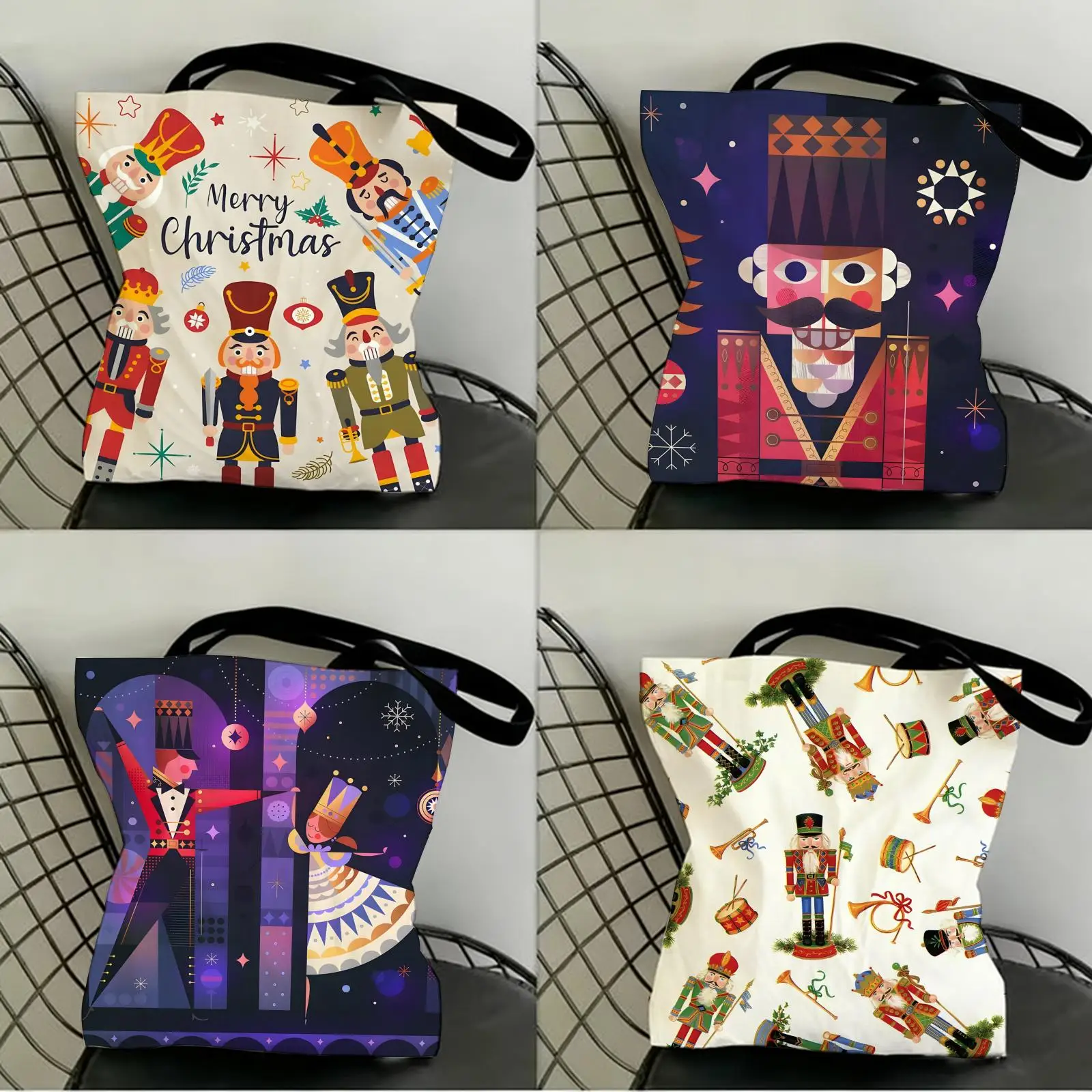 Nutcracker Soldier Christmas Storage Bags Canvas Tote Bag Double-Sided ...