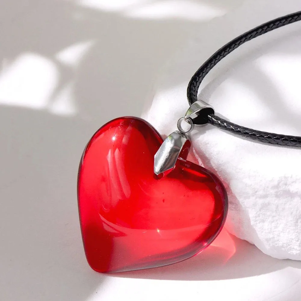 Red-Heart-Choker-Necklace-Coloured-Glaze-Heart-Charms-Pendant-Necklace-Big-Heart-Jewelry-for ...