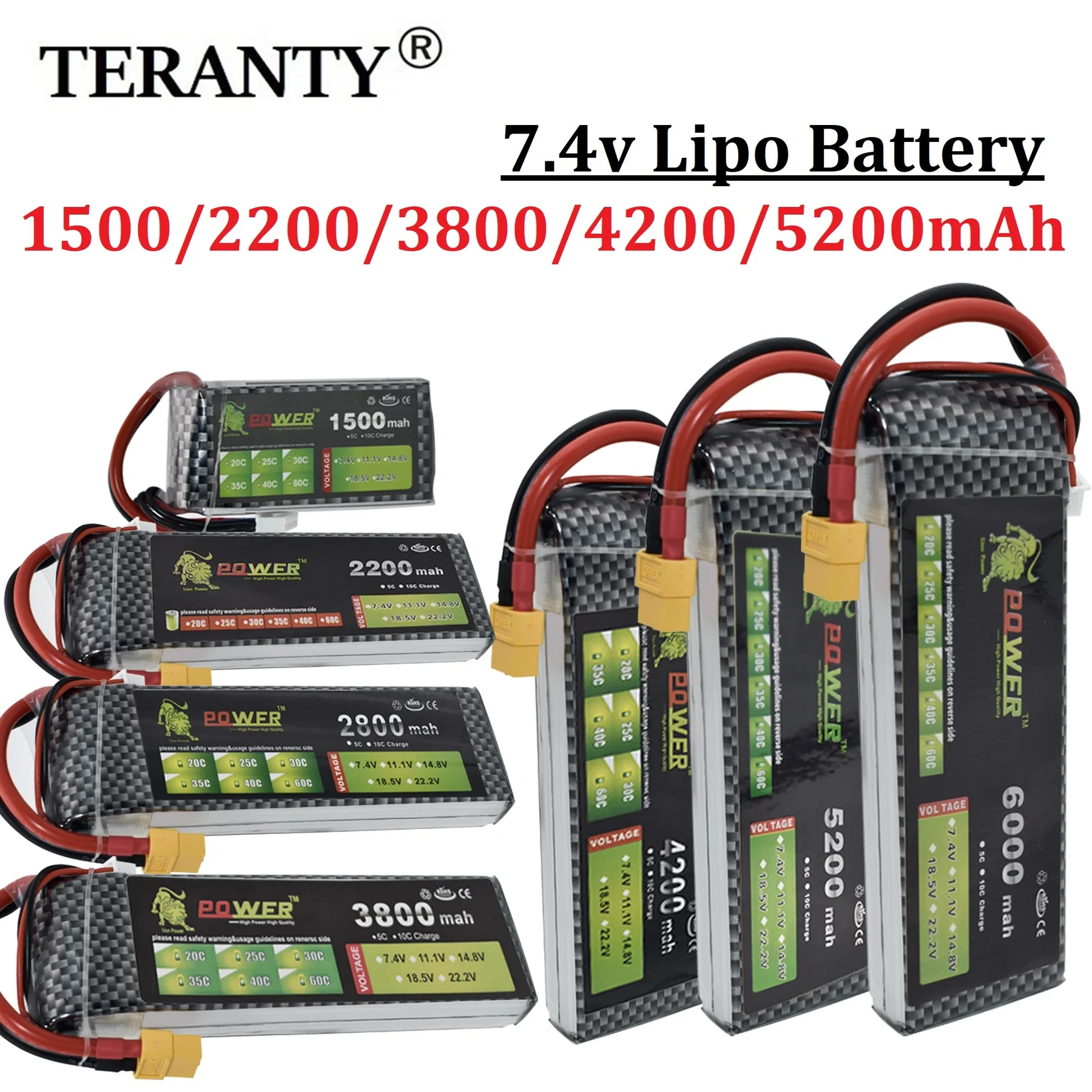 7.4V Lipo Battery 2S 1500mah 2200mah 3000mah 3800mah 4200mah 5200mah ...