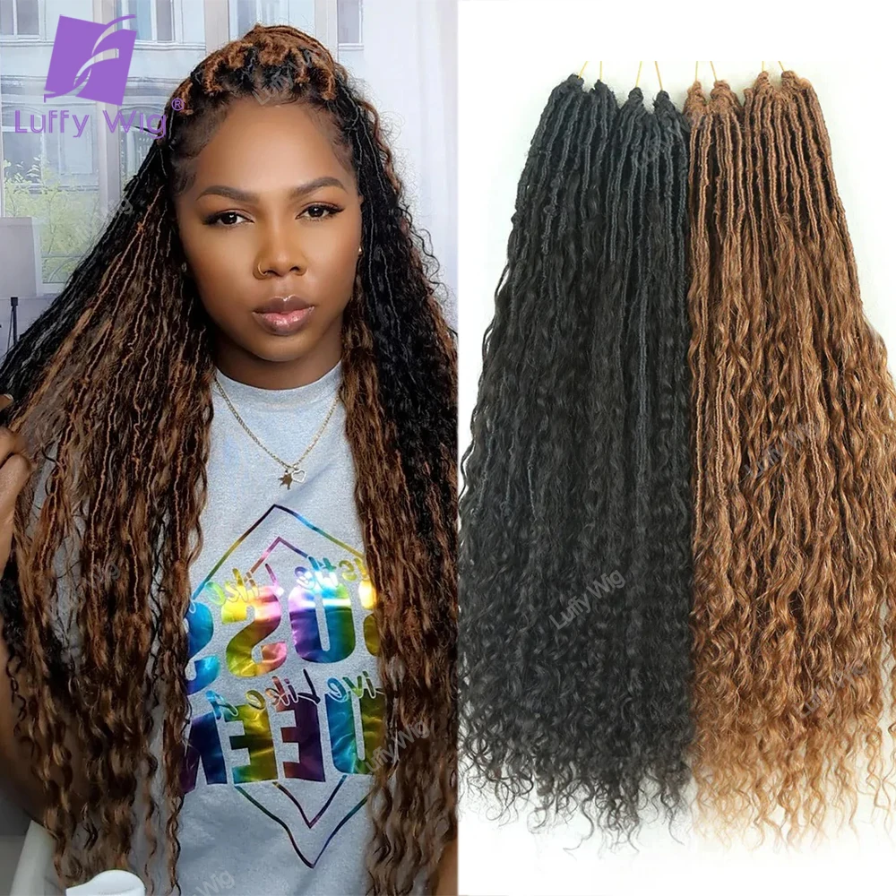 Crochet-Boho-Locs-with-Human-Hair-Curls-Pre-looped-27-30-Braids-Hair ...