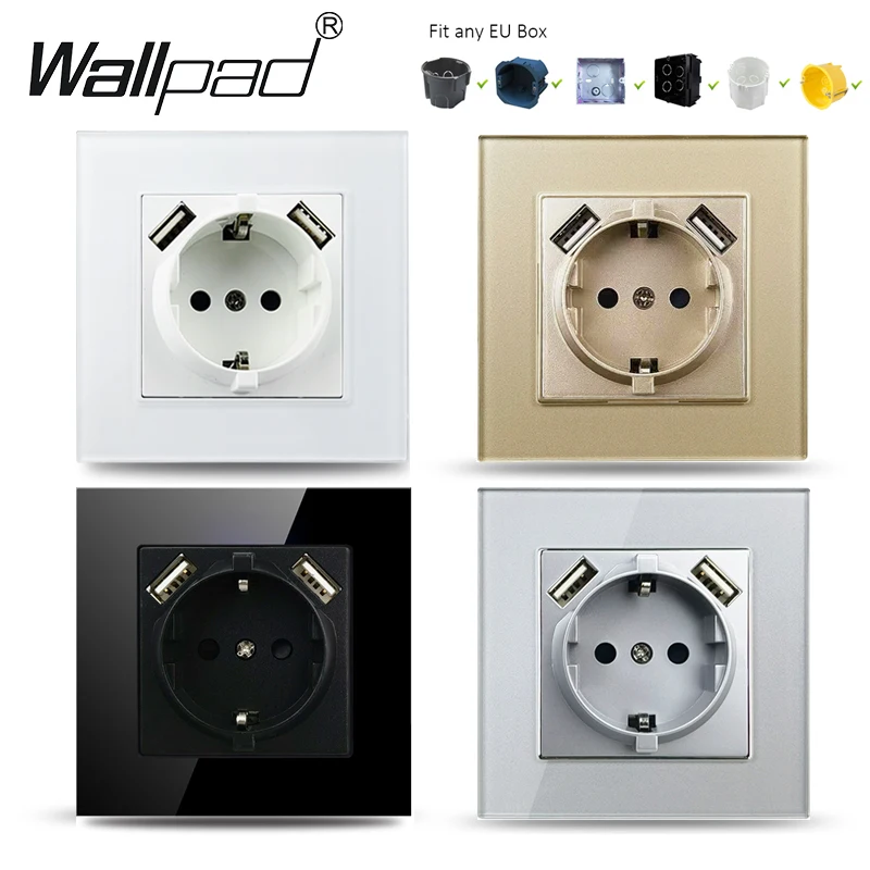 Gold EU Standard Wall Socket wth Double USB 2.1A Crystal Glass Electric ...