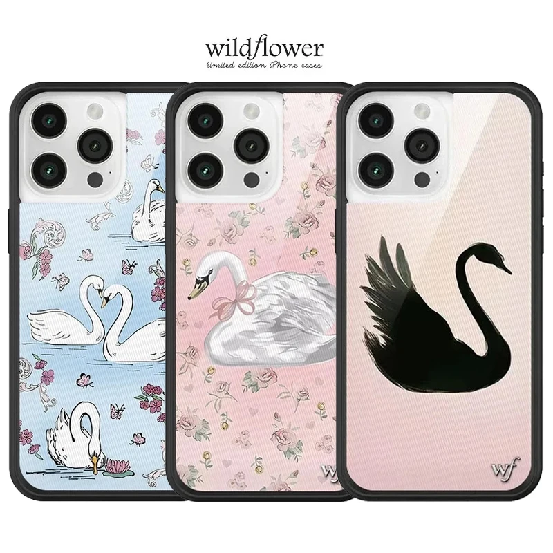 Wildflower 3D Black Swan Phone Case for iPhone 12 13 14 15 16 17 Pro ...