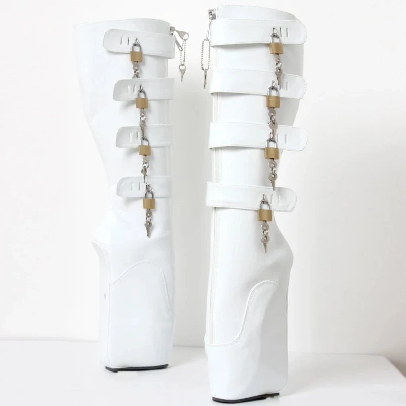 Women-18cm-Boots-Knee-High-Wedge-Hoof-Heelless-Platform-Boots-Lockable ...