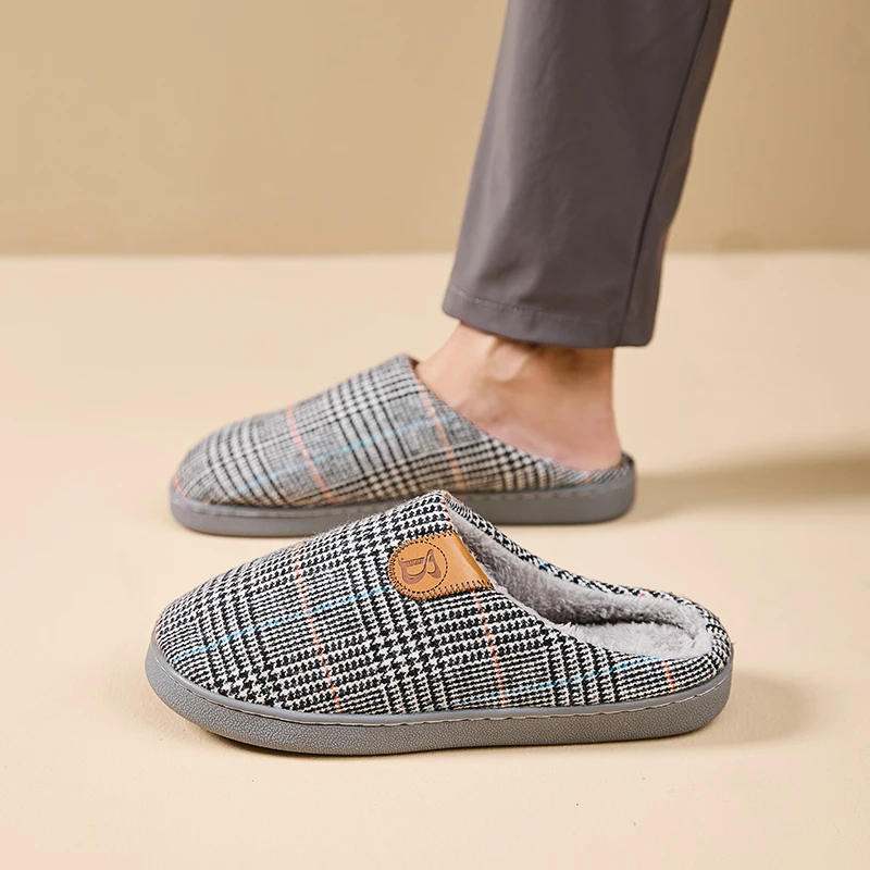 Men and women universal home slippers winter soft cotton striped ...
