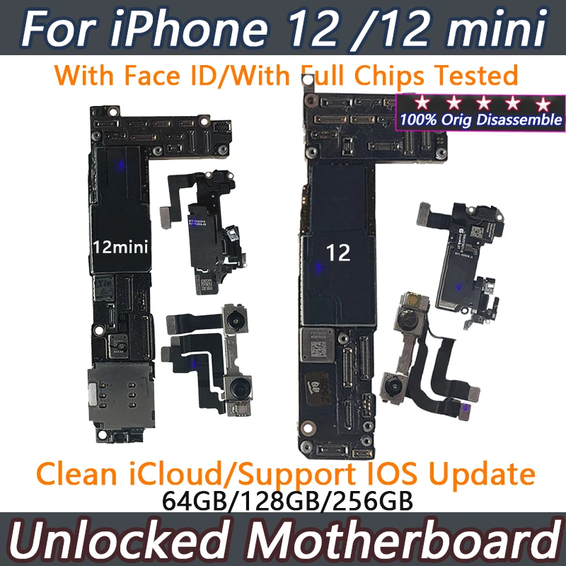 Working-Board-For-iPhone-12-mini-Motherboard-With-Face-ID-Unlocked-64GB ...