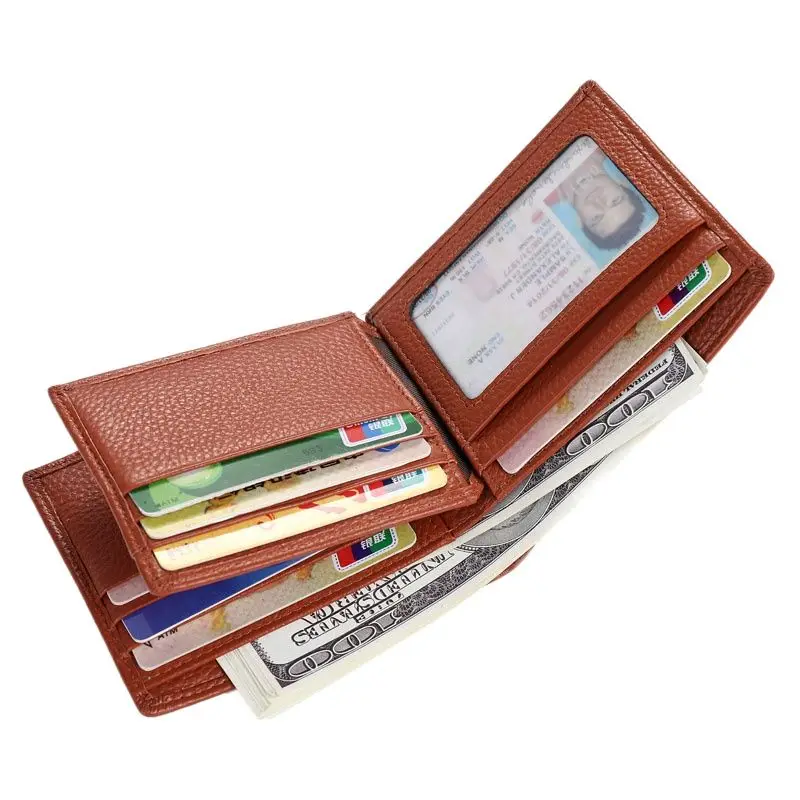 Fashion men wallets genuine leather short design male bifold wallet ID ...