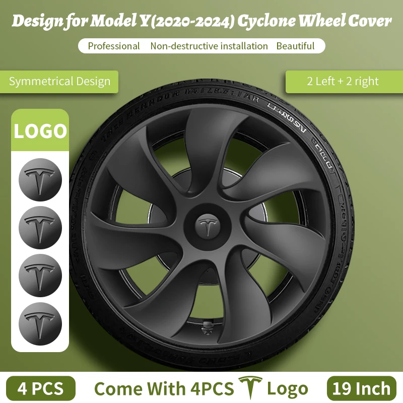 4PCS Wheel Cover For Tesla Model Y 2020-2024 19 Inch Right＆Left Hubcaps ...