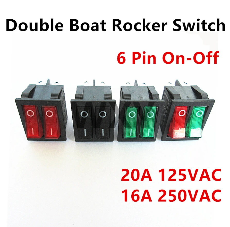 2Pcs-KCD2-Double-Boat-Rocker-Switch-6-Pin-On-Off-With-Green-Red-Light ...