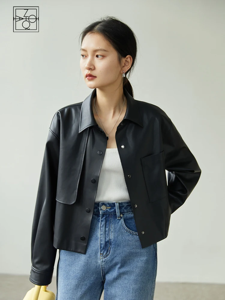 ZIQIAO-Japanese-Polo-Collar-Drop-Sleeve-PU-Jacket-Loose-Casual-Short ...