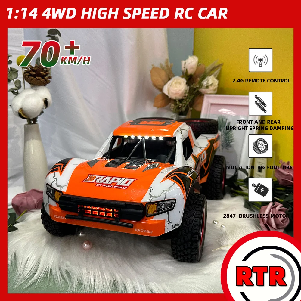1:14 70 Km/h 4wd Rc Voiture Avec Lumière Led Moteur Sans Balais Voitures Télécommandées Dérive À ...