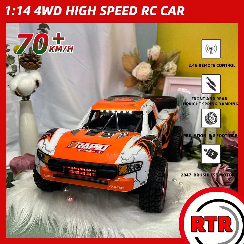 1:14 70 Km/h 4wd Rc Voiture Avec Lumière Led Moteur Sans Balais Voitures Télécommandées Dérive À ...