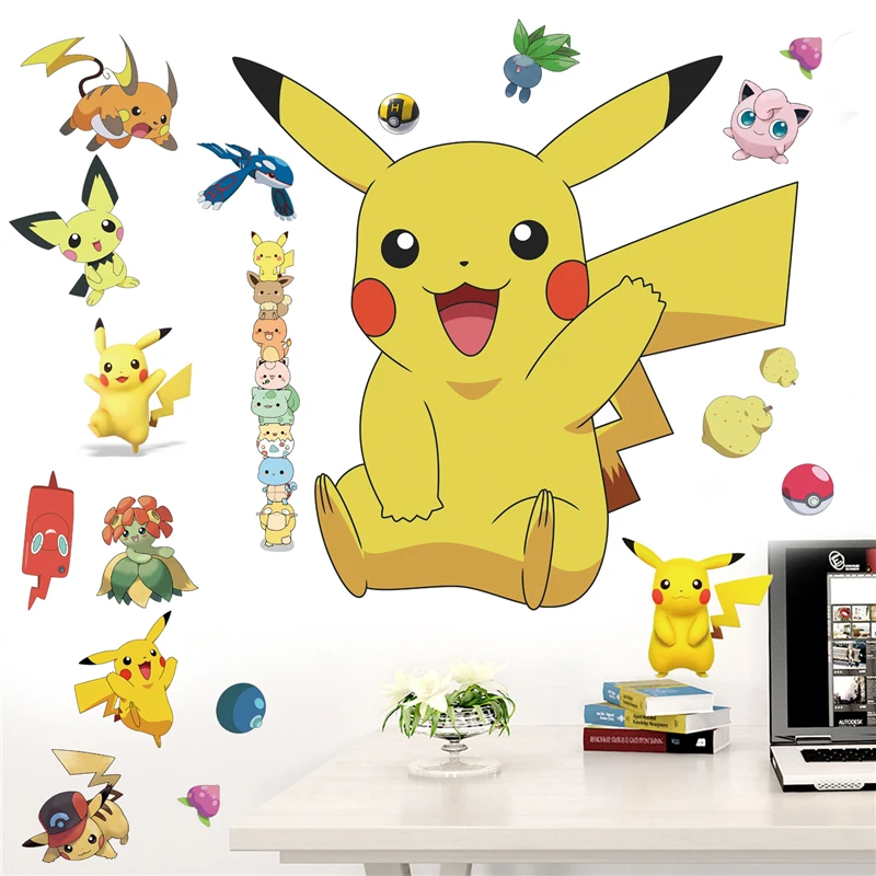Cartoon-Pikachu-Wall-Stickers-For-Kid-s-Rooms-Kindergarten-Living-Room ...