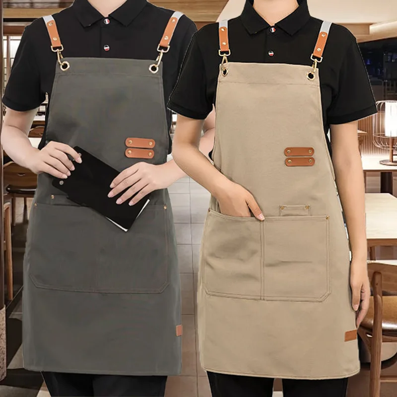 Canvas-Waterproof-Aprons-For-Women-Men-Coffee-Shop-Cafes-Bar-Waiter ...
