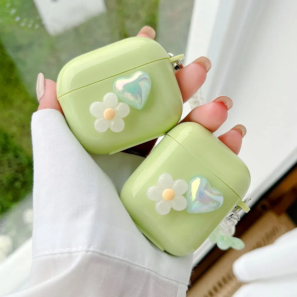 Avocado Green Case for Apple AirPods 2 3 Love Heart Flower Pearl ...