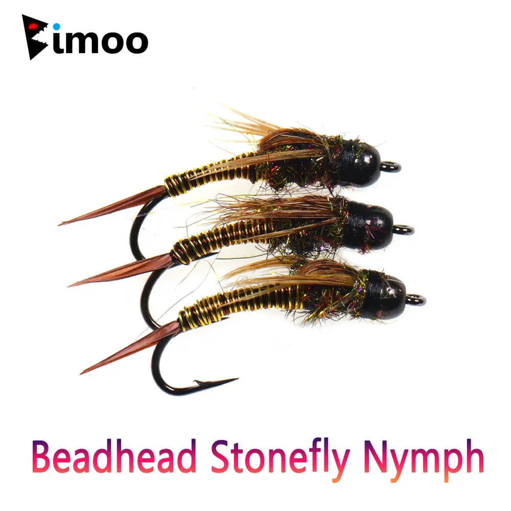 Bimoo-10-8PCS-Brass-Bead-Head-Fast-Sinking-Stonefly-Nymph-Brown-Hackle ...